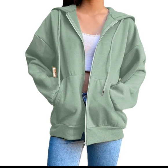 Tops | New Sage Green Hoodie With Zipper | Poshmark
